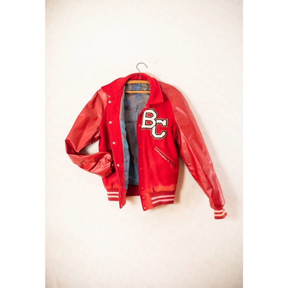 Vintage | Jackets & Coats | Vintage 8s Red Grunge Thrashed Wool Letterman Varsity Jacket Bc ...